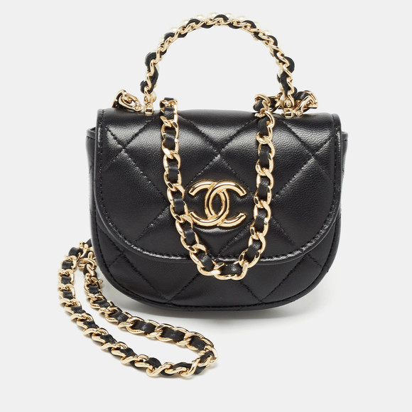 CHANEL | Bags | Chanel Black Quilted Leather Micro Cc Pearl Embellished ...